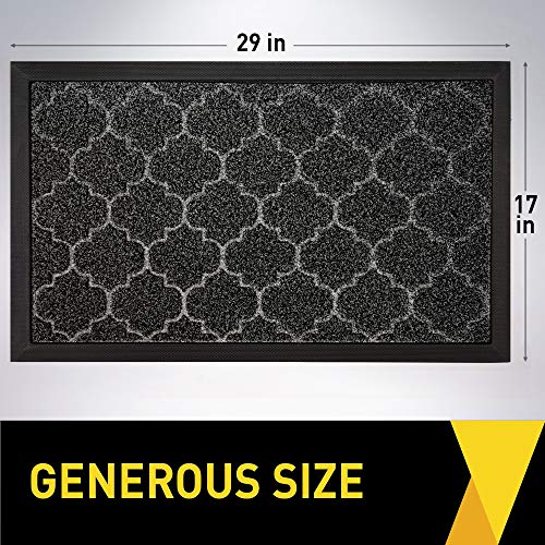 GRIP MASTER Durable Tough Natural Rubber Doormats, 29x17 Size, Waterproof Boots Scraper Mats, Commercial Heavy Duty Indoor Outdoor Door Mat for Winter Snow, Low-Profile Easy Clean, Gray Quatrefoil