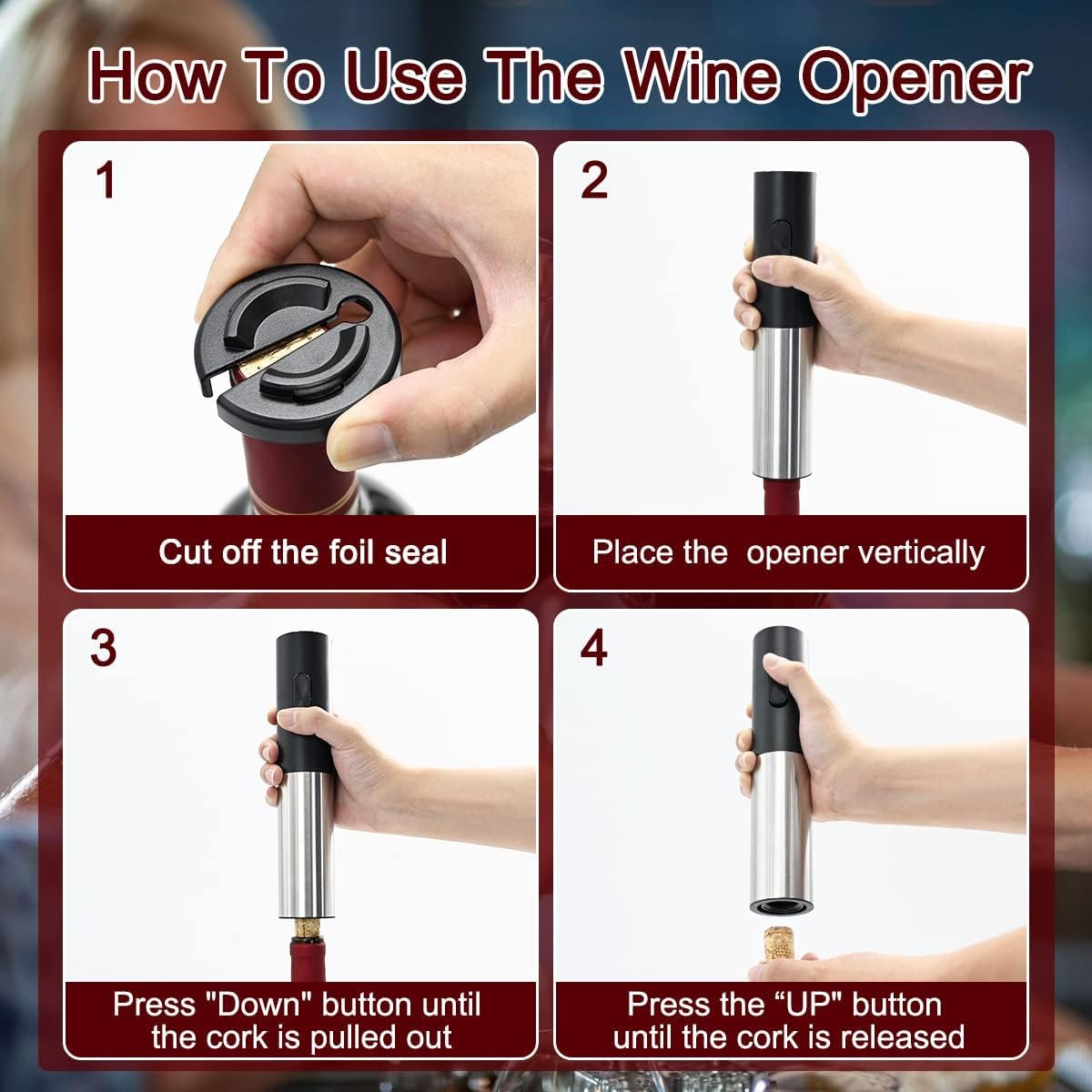 Battery Electric Wine Bottle Openers Electric Wine Opener, Wine Gift Automatic Wine Opener with Foil Cutter (Battery Stainless steel)