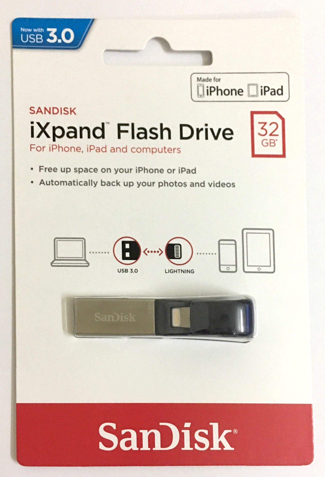 SanDisk 32GB iXpand Flash Drive for iPhone and iPad - SDIX30C-032G-GN6NN, Black