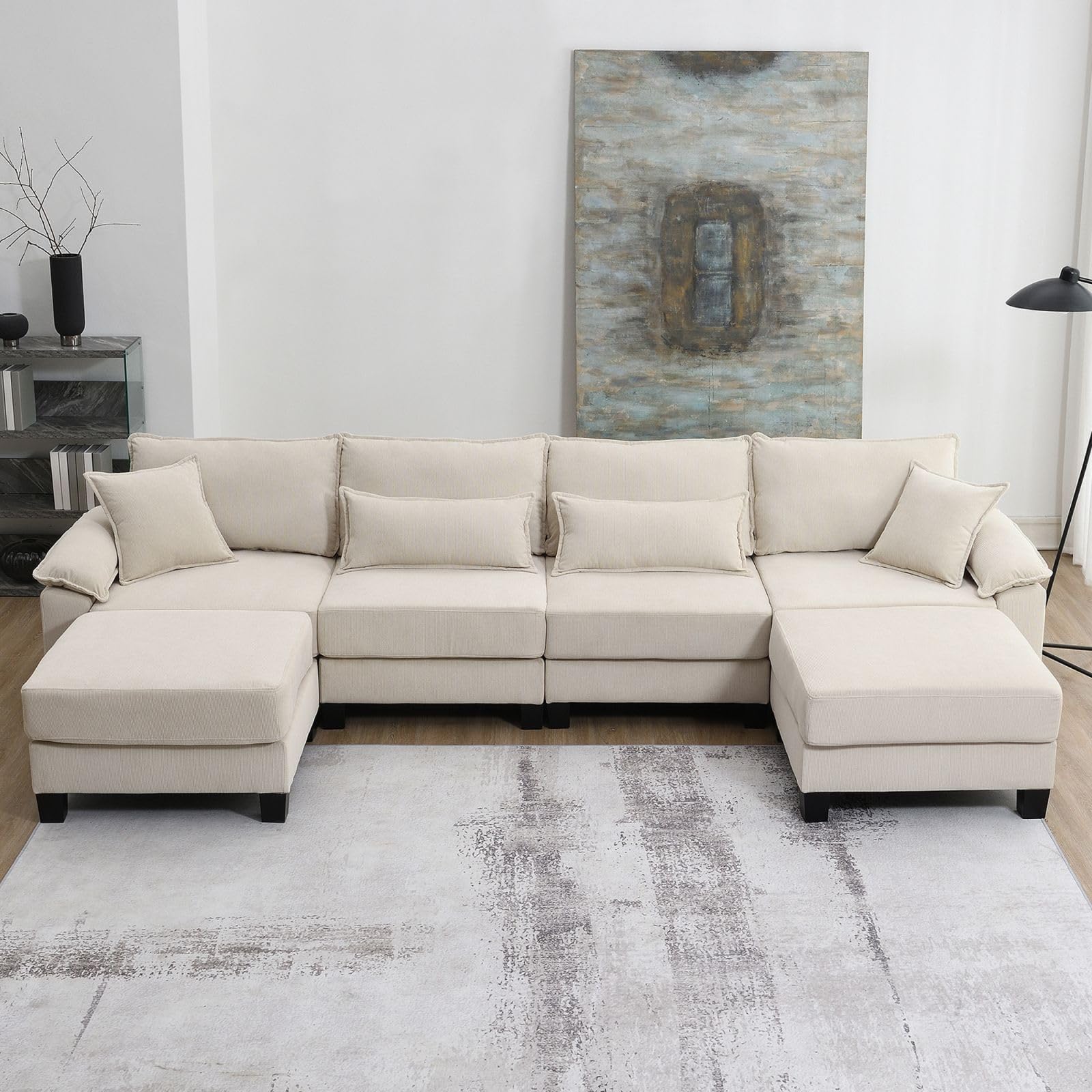 KEVINSPACE 133" Modular Sectional Sofa for Living Room Convertible U/L Shaped Sofa Couch Reversible Sofa Couch Modular Sectionals with Ottomans, 6 Seat Oversized Sofa Couch Sleeper Sofa Bed Beige