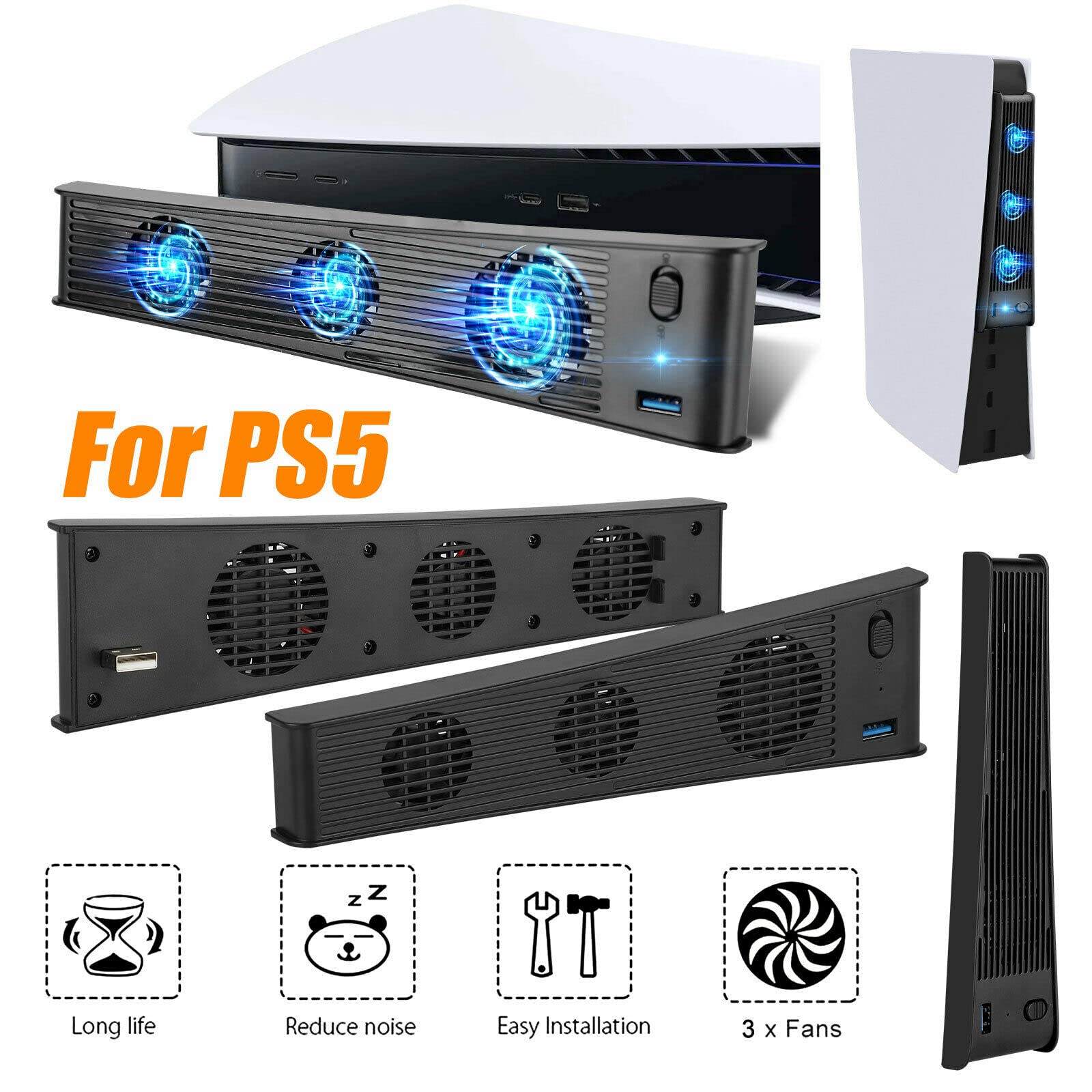 Bestyu Cooling Fan Cooler Game External Accessories For PS5 PlayStation 5 Gaming Console Host (White)