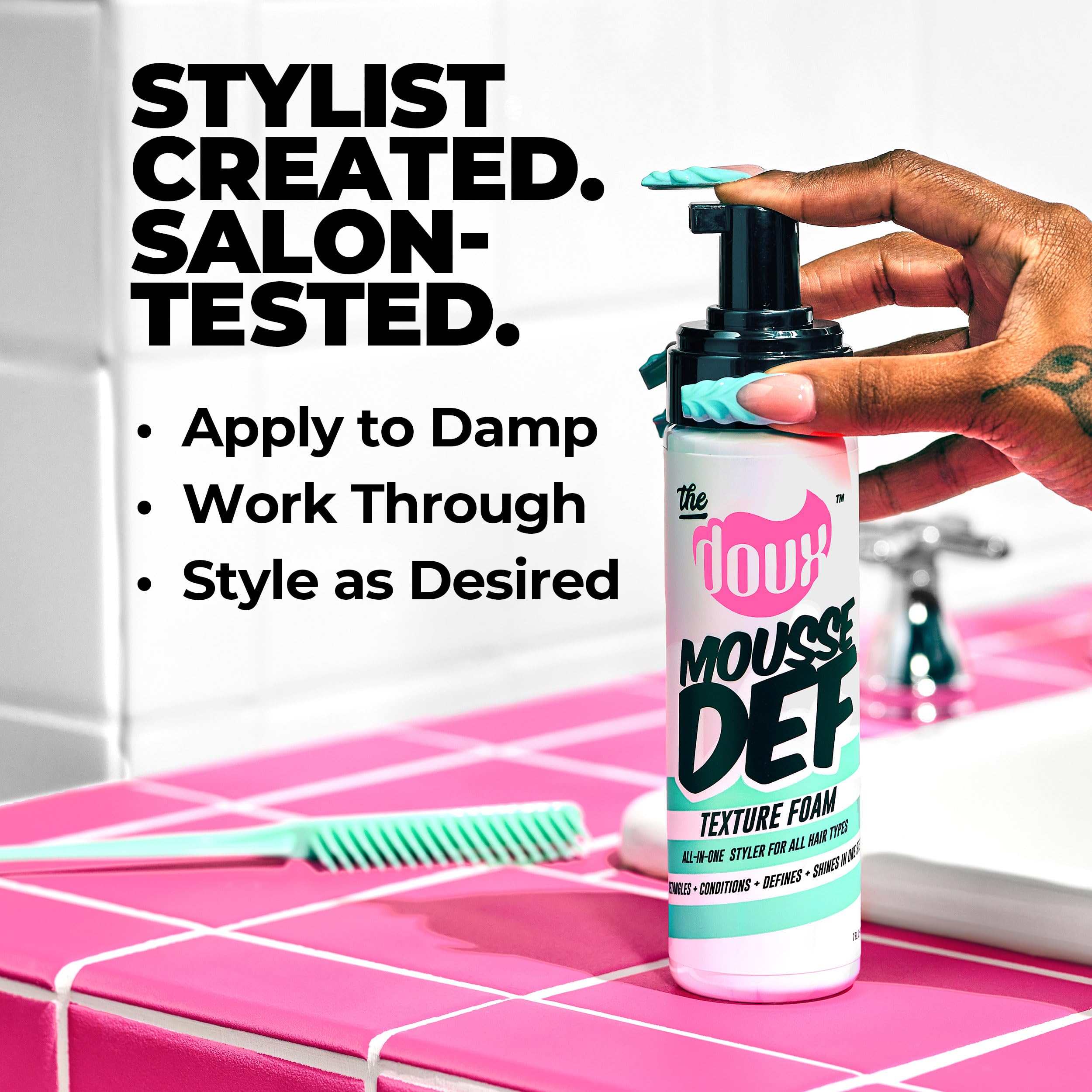 The Doux Mousse Def Texture Foam, Multi-Use Mousse Hair Foam to Style, Condition, Define, Volumize, and Add Shine - 7oz