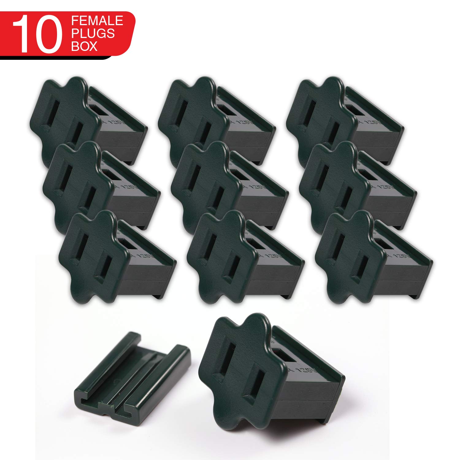 CHRISTMAS LIGHTS FACTORY - Female - Vampire Plug - Gilbert Plug - Slide Plug - 10 Plugs - SPT-1 - Green - Create Custom Extension Cords or Custom Light Strings for Your Holiday Lighting Display.