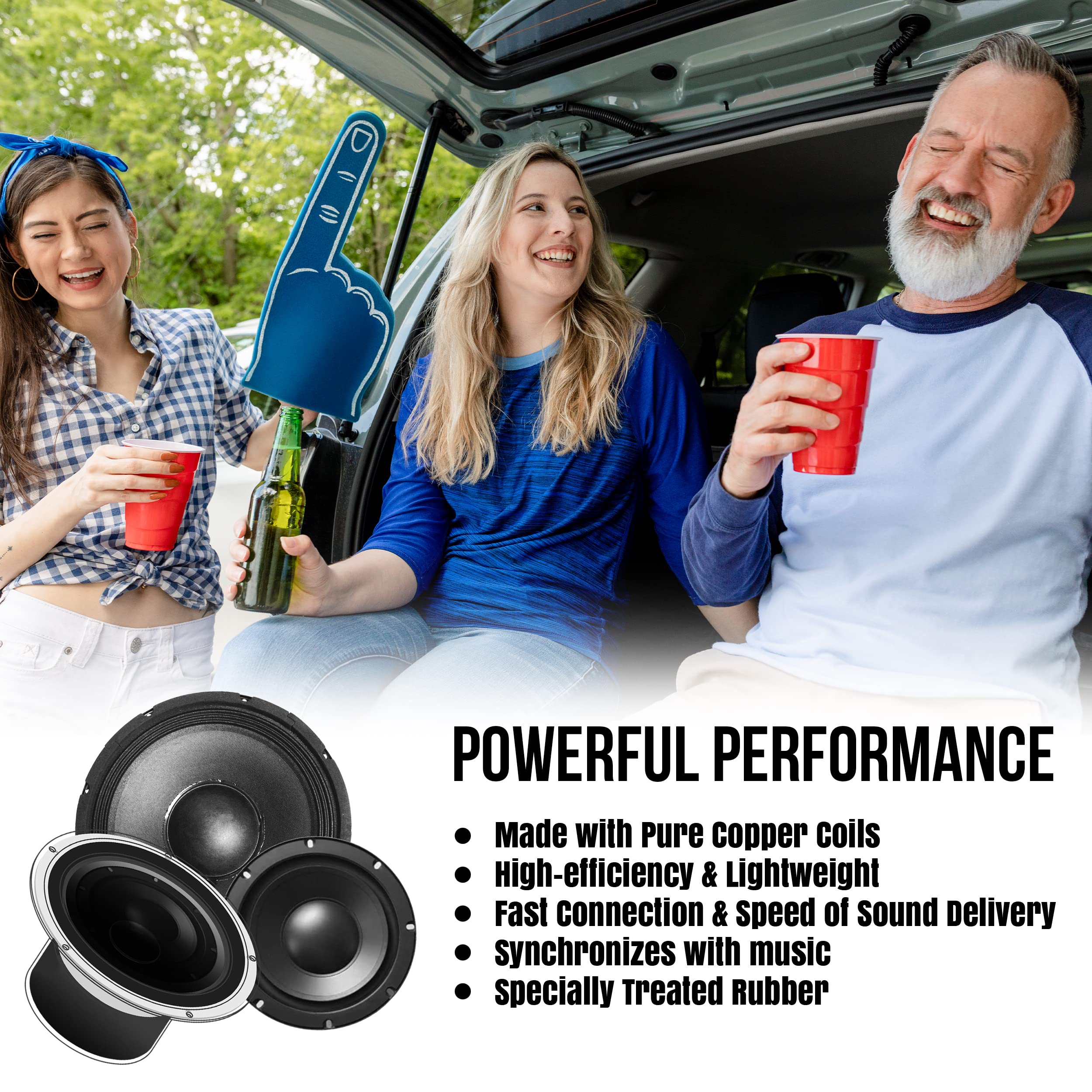 Light Harmonic 8 Inch Premium Sound System Stereo Kit for Car | x1 High Efficiency 850 Watt Subwoofer Speaker | Perfect for High Bass & Loud Music | Tech for Music Lovers | Easy Install (1 Unit)