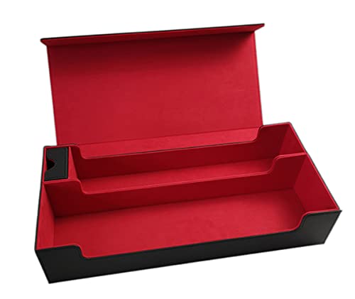 Venssu Card Deck Box, Card Deck Case, Deck Card Box, Leather Large Size Fit 550 Plus Sleeved Cards Compatible with single/double sleeved toploader MTG TCG CCG (Black&Red)