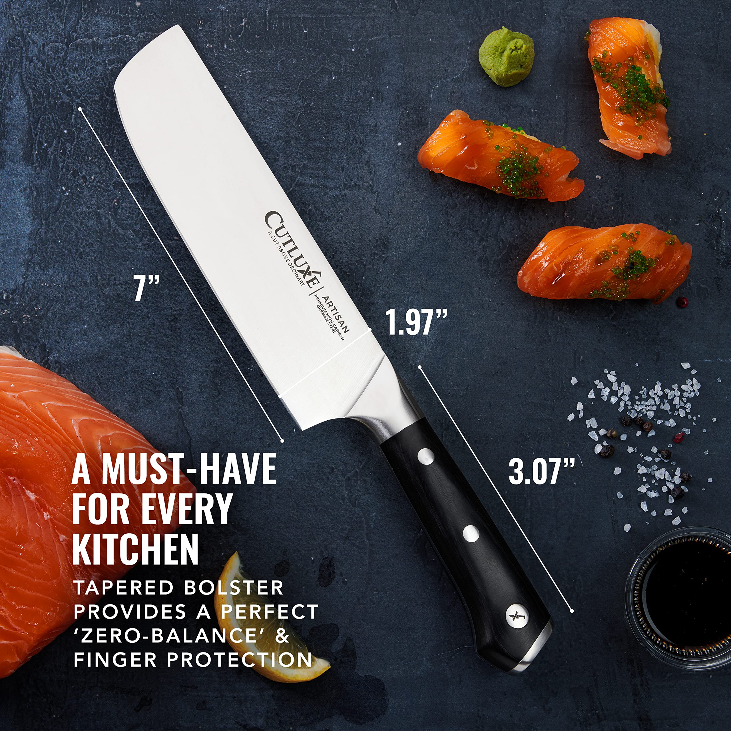 Cutluxe Nakiri Knife, 7" Vegetable Knife – Nakiri Chef Knife for Chopping, Dicing & Slicing – Razor Sharp, Full Tang, Ergonomic Handle Design – Artisan Series