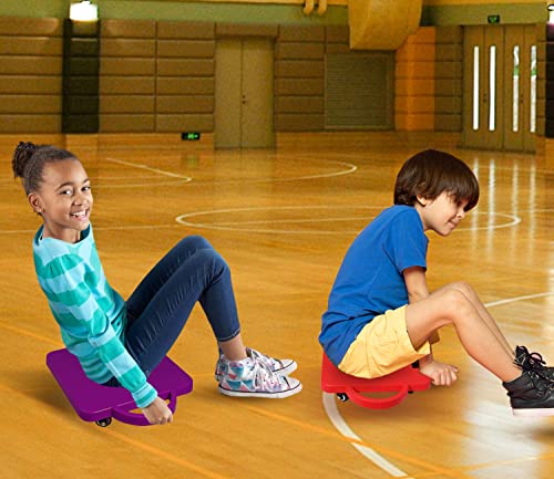 GSE Floor Scooter Board with Handles, Sitting Scooter for Kids Indoor Play Equipment, Fun Scoot Board with Non-Marring Plastic Casters for Children(Red)