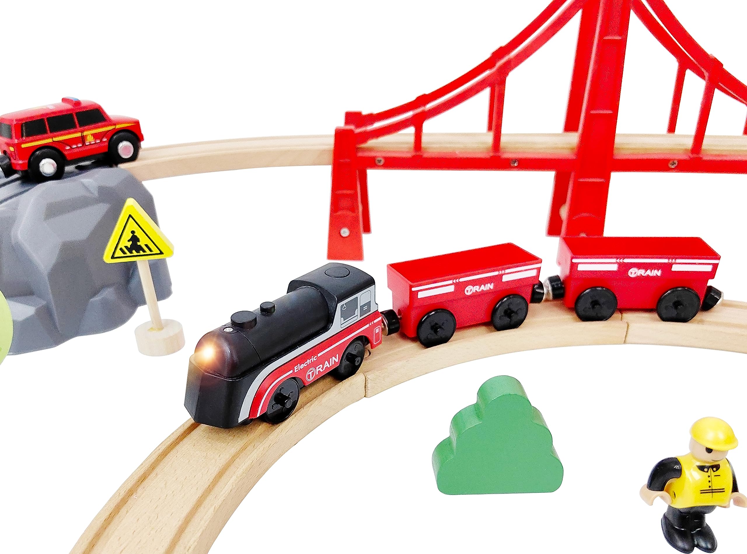 Battery Operated Train for Wooden Track, Motorized Train for Toddlers 3+ Years Old, 3Pcs Train Toy Set Electric Train Compatible with Thomas, Brio, Chuggington, Melissa and Doug
