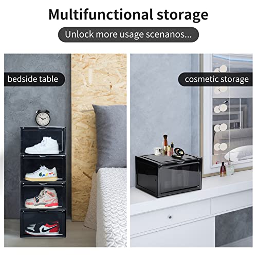 OMOPIN XL Shoe Storage Box,Drop Side Shoe Box,8 Pack Shoe Containers,Sneaker Display Case,Shoe Boxes Clear Plastic Stackable size13.4βx 10.6βx 8.3β Fit up to US 13 (Black 8 Pack)