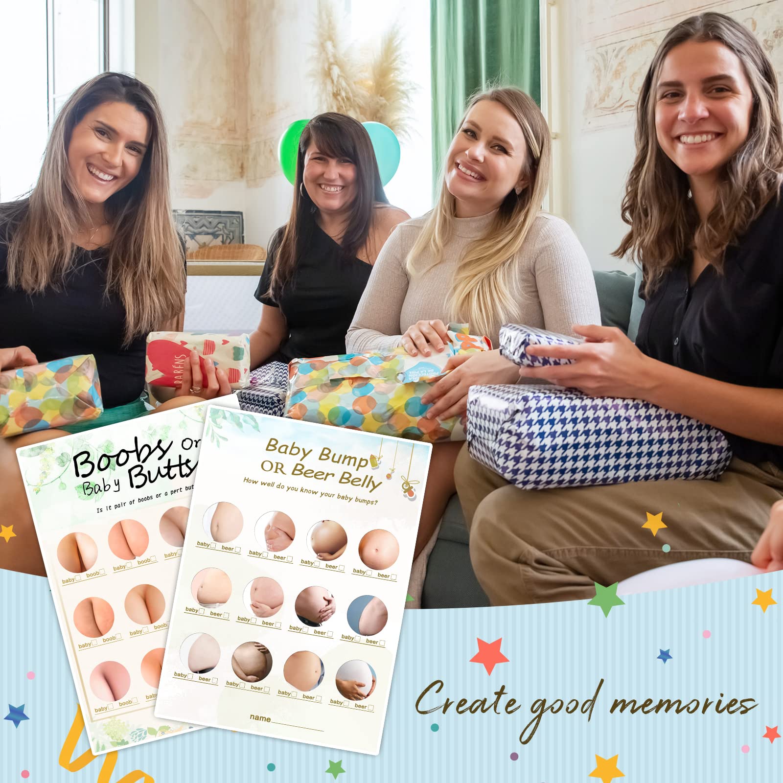 OLOUTAB Baby Shower Games-2 Games(50 of Each),Double-Sided,Fun,Hilarious and Easy to Play,Baby Shower Gender Neutral,with Answer Keys