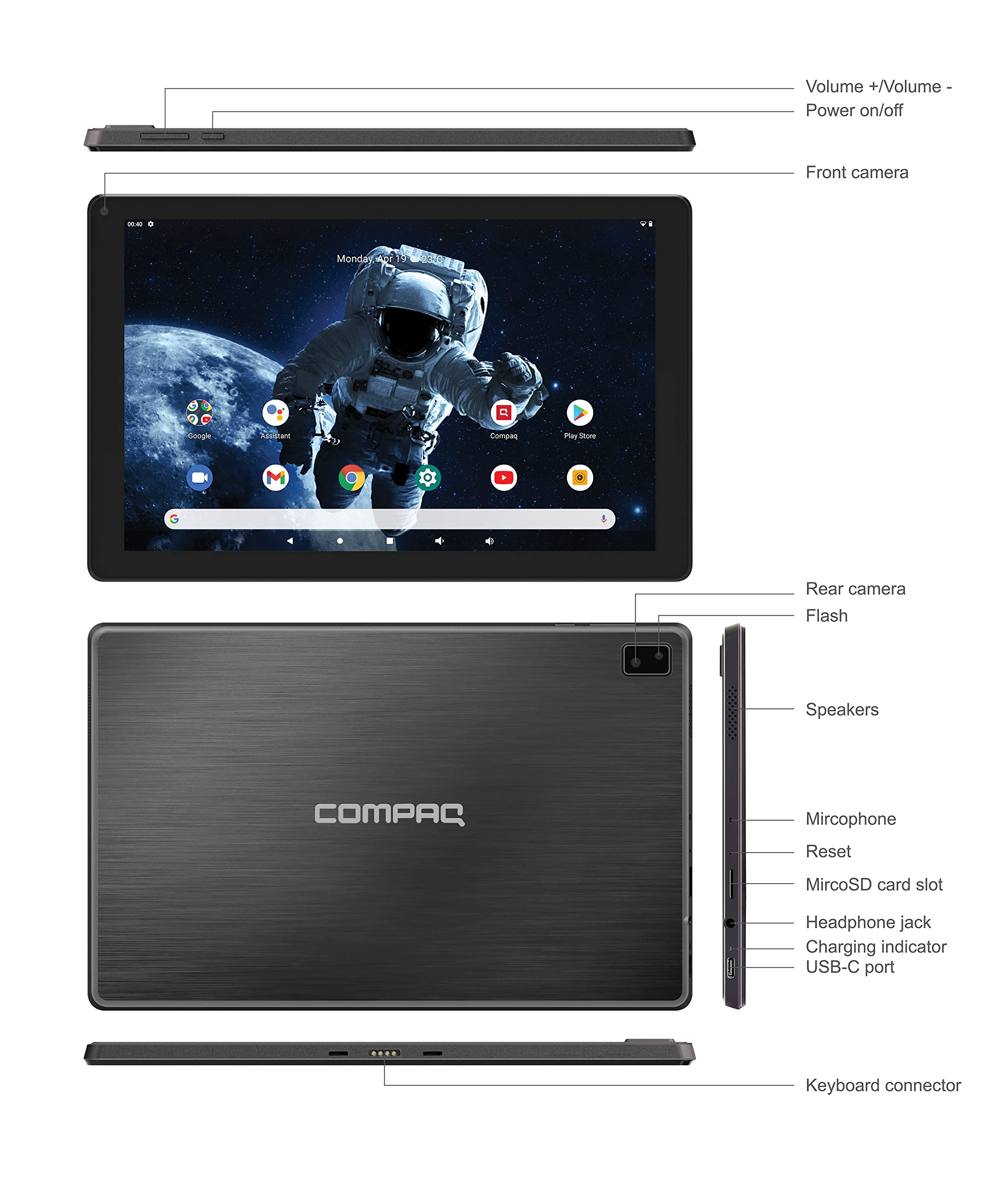 COMPAQ 10" 2 in 1 Android 11 Tablet 64GB Storage, 4GB RAM (Rose Gold)