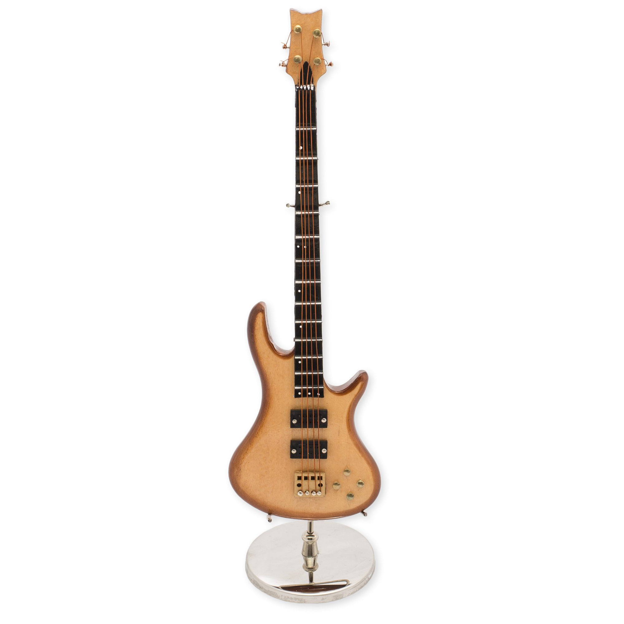 Broadway Gift Natural Wood Bass Electric Guitar with Case and Stand Replica Figurine 7 Inch