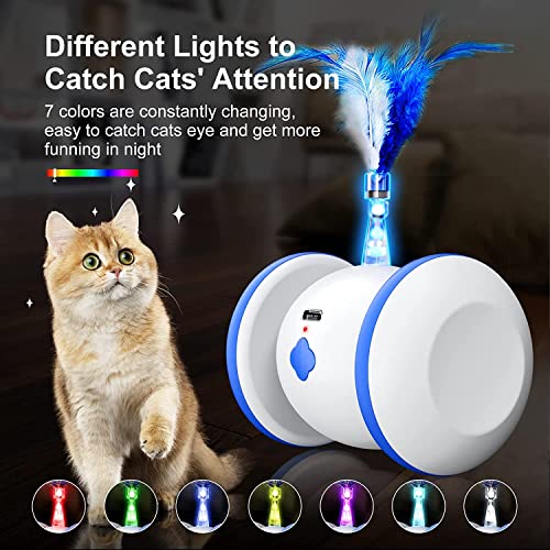 LiieyPet Cat Toys for Indoor Cats Interactive Cat Toy with 3 Feathers, Automatic Cat Toys with LED Lights, USB Rechargeable Cat Toys, Electronic Cat Toy, 360° Rotating, Cat Exercise Toy