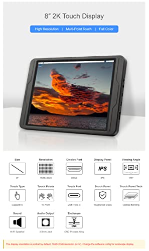 Coolwell 8inch for Raspberry Pi Screen Touchscreen 2K High Resolution Capacitive Display for Raspberry Pi 4B CM4 Jetson Nano 1536×2048 IPS Screen