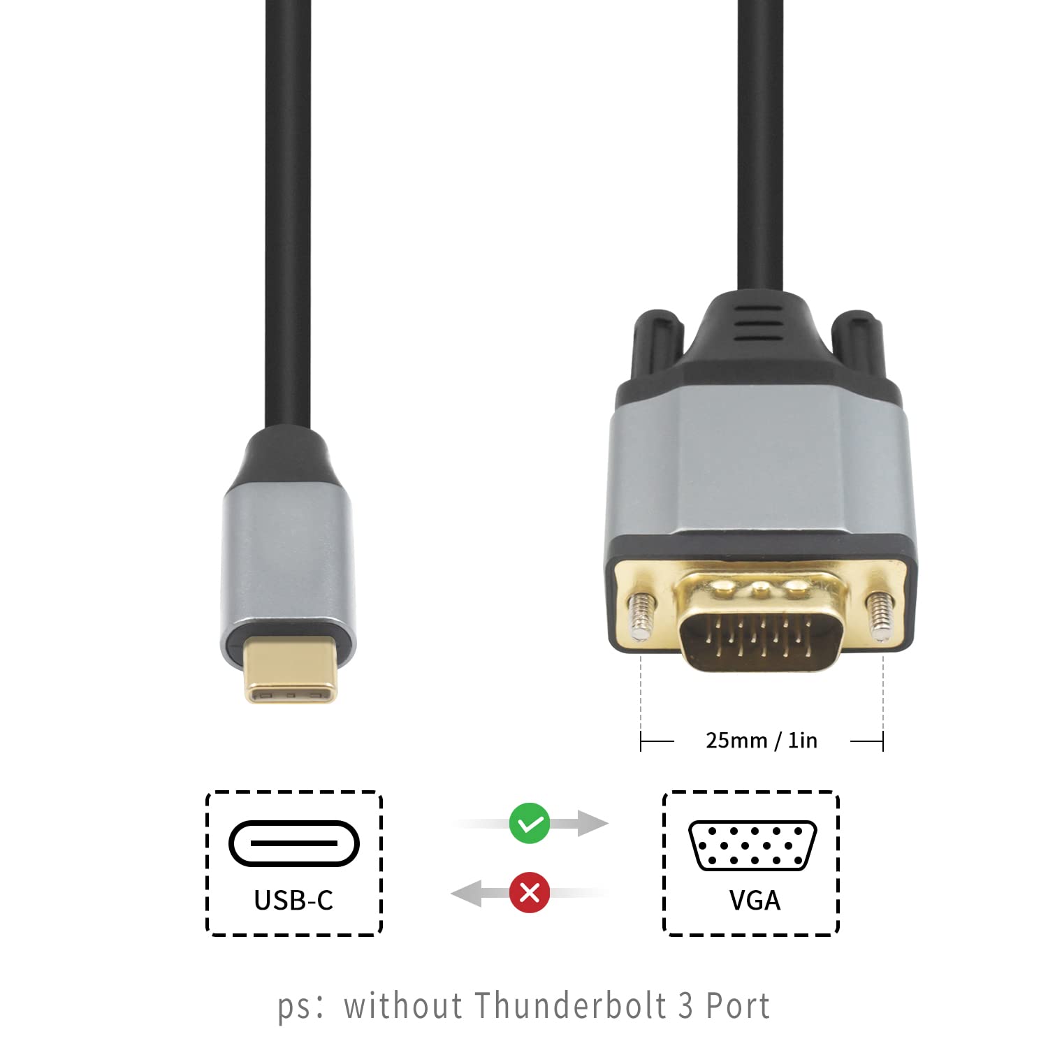 Duttek USB C to VGA Cable 6FT/1.8M, 4K USB C to VGA Adapter Compatible with Thunderbolt 3/4, Type-C Male to VGA Male Cable for MacBook Pro/Air, iMac, iPad Pro (6FT/1.8M)