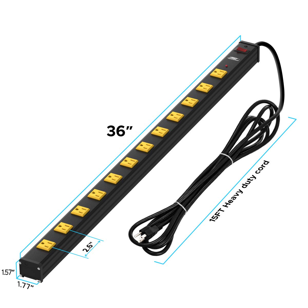 CRST Heavy Duty Surge Protector Power Strip Wide Spaced 12-Outlet 15 Feet Long Extension Cord with Mounting Brackets 15A Circuit Breaker 1800 Joulesā¦