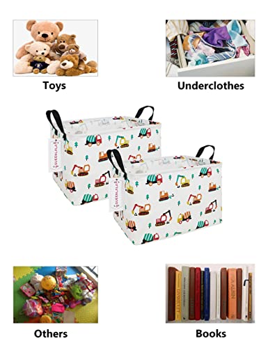 QUEENLALA 2 Pack Rectangular Large Storage Basket,Laundry Hamper,Office,HomeDecor,Canvas Fabric Laundry Basket(2Pack-Rec-Excavator)
