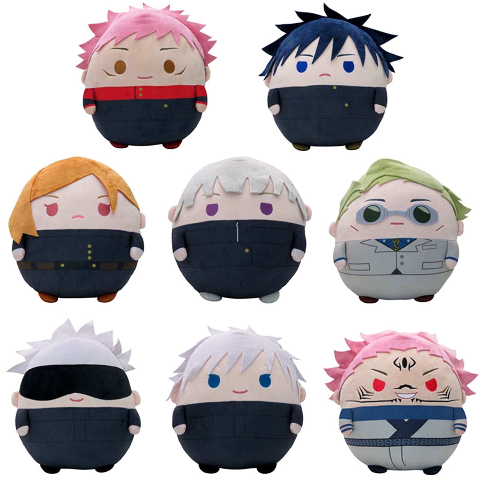 LINKOM Anime Plush Doll Figures Gojo Satoru Yuji Itadori Soft Plushie Stuffed Toys Keychain Round Cushion Pillow Cosplay Props Keyring (22cm/8.66inch, Gojo Satoru B)