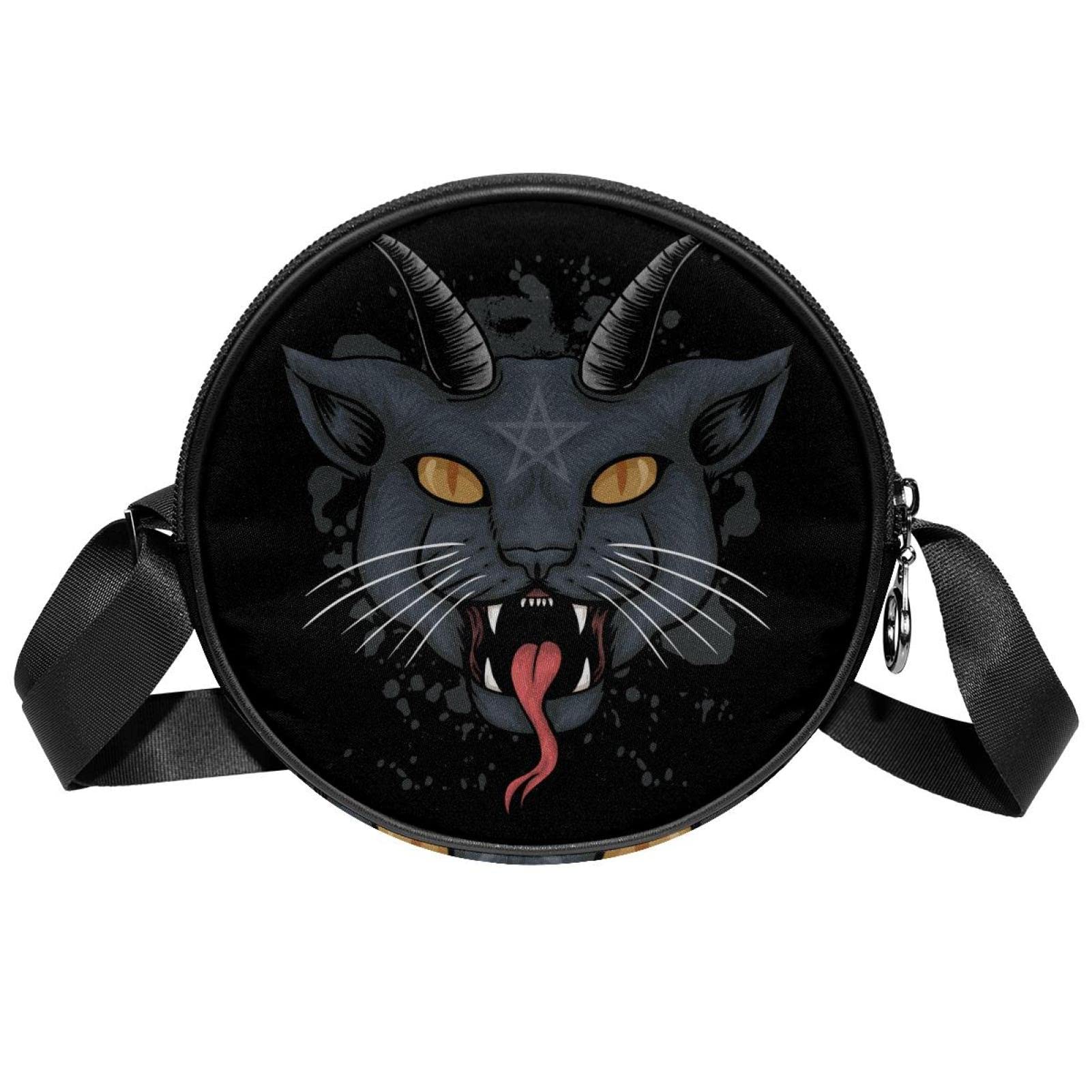 Satanic Cat Head Crossbody Bag for Women Circle Purse Shoulder Handbag Wallet Crossbody Purse Bag