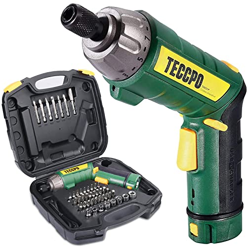 Cordless Screwdriver, 45Pcs 6N.m, TECCPO 4V Electric Power Screwdriver, 9+1 Torque Gears, Cordless Screwdriver Rechargeable with 2000mAh Li-ion, 1/4'' Hex Self-Lock Chuck, 2 LED, Adjustable 2 Position
