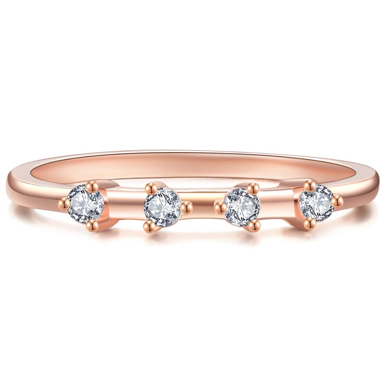 Blossom and Hue Eternity Ring - 18k Rose Gold on Sterling Silver - Dainty Band with 4 Mini CZ Stones