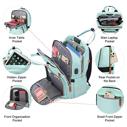 LOVEVOOK Laptop Backpack for Women, Large Capacity Travel Anti-Theft Bag Business Work Computer Backpacks Purse College Backpack, Casual Hiking Daypack with Lock, 15.6 Inch, Mint Green