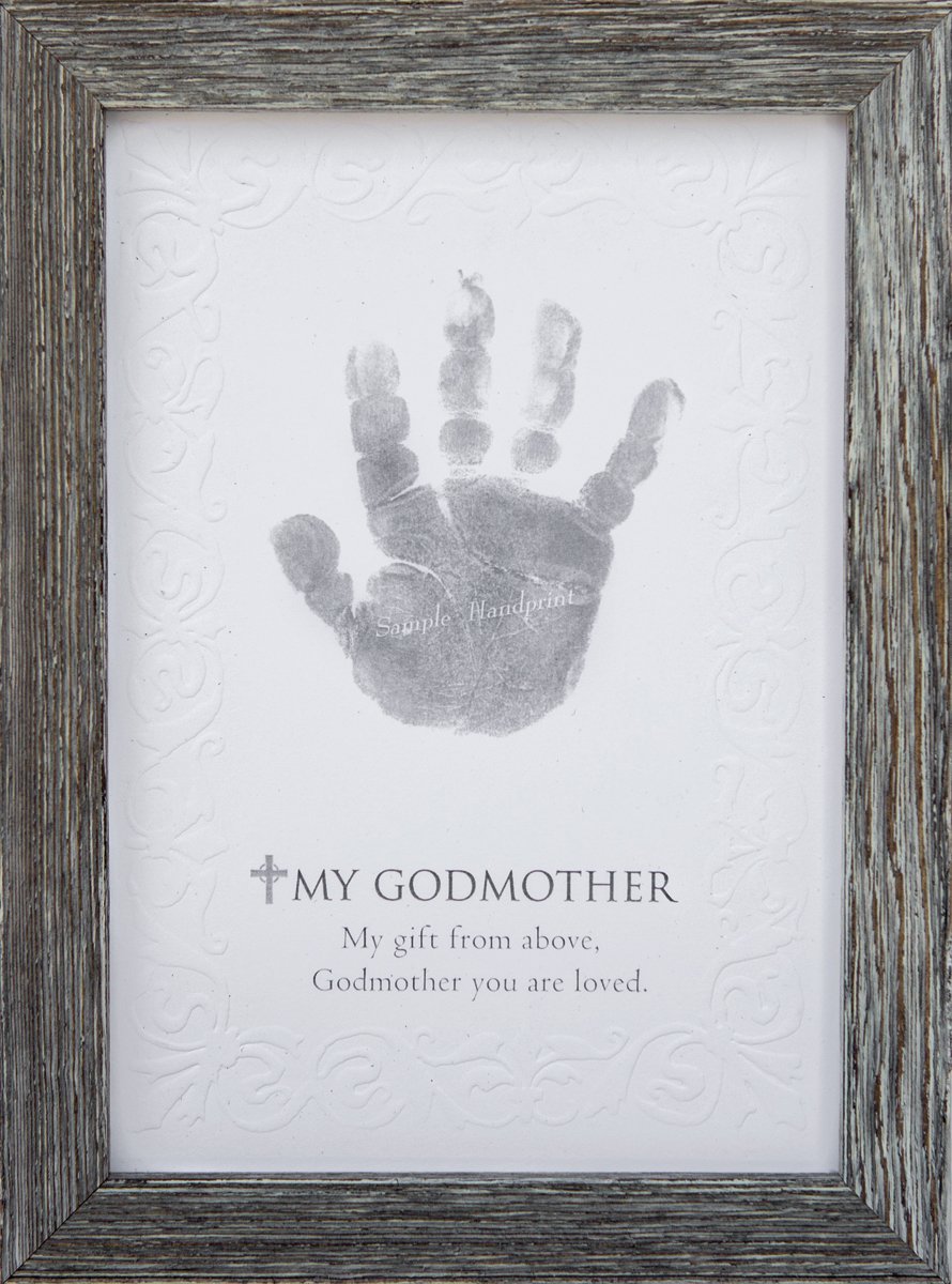 The Grandparent Gift Godmother Godchild Handprint Frame, Grey - Gift for Godmother from Godson or Goddaughter on Baptism, Confirmation