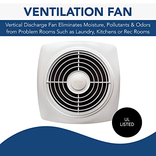 Broan-NuTone 673 Vertical Discharge Utility Fan, 6-Inch 60 CFM 4.5 Sones, White Plastic Grille