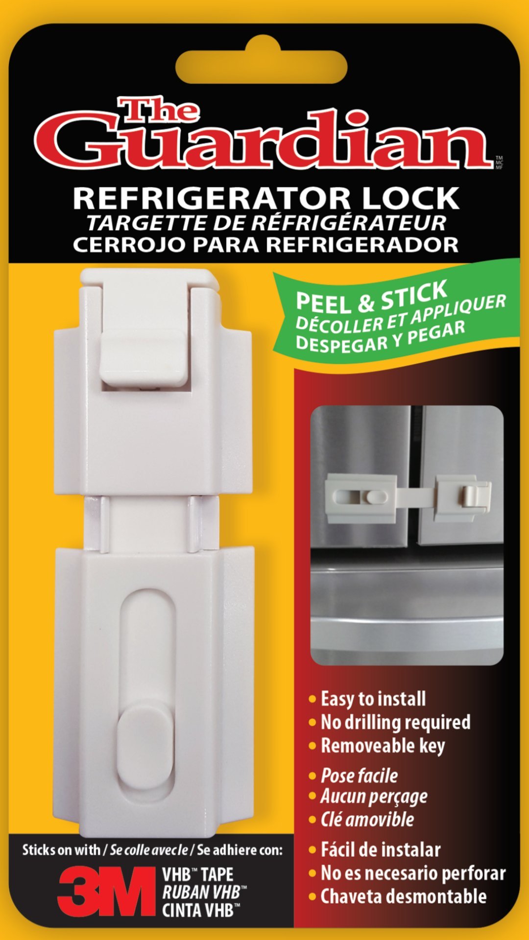 The Guardian Refrigerator Lock for Any Home Appliance, Used for Infants, Special Needs Children and Dementia Patients (Black) - One Lock