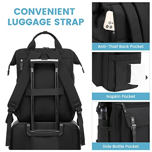 LOVEVOOK Laptop Backpack for Women, Teacher Nurse Bag Work Travel Computer Backpacks Purse,Water Resistant Daypack with USB Charging Port, 15.6 inch Black