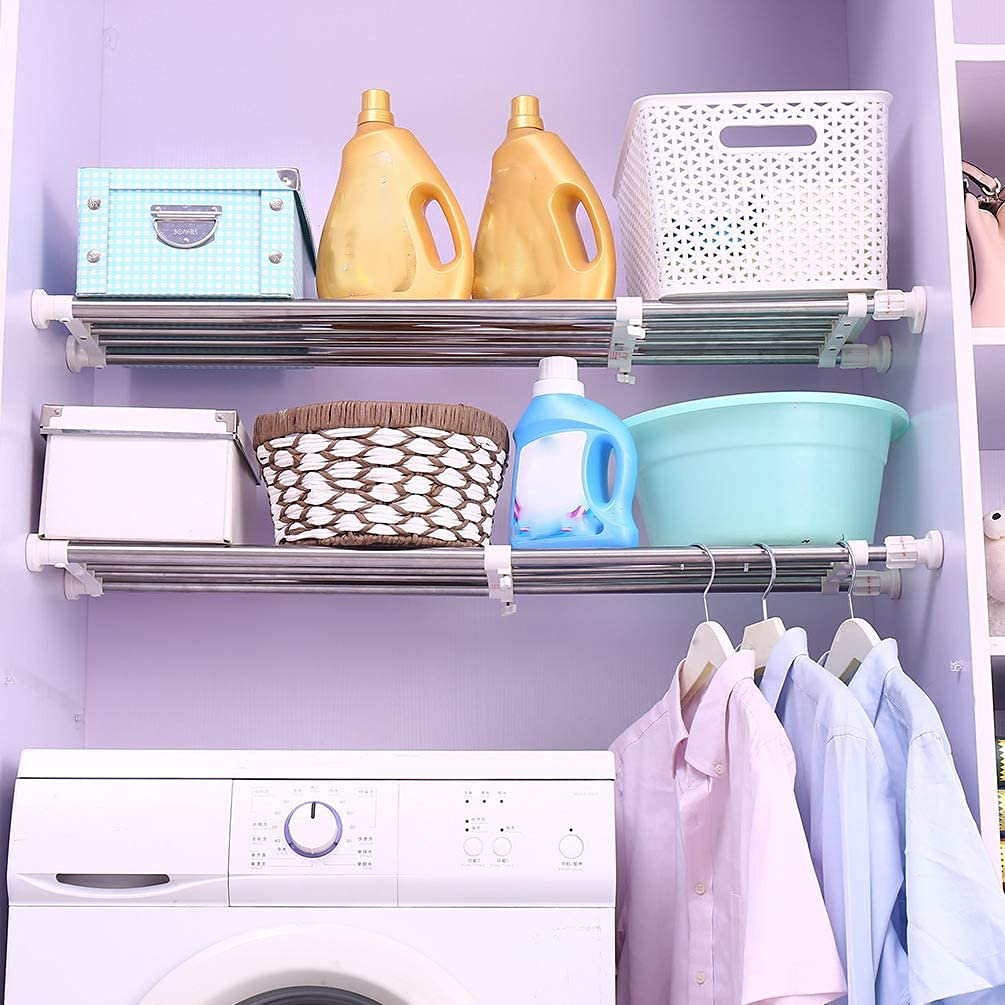Hershii Expandable Shelf Rod Closet System 5-Bar Telescopic Heavy Duty Clothes Hanger Adjustable DIY Storage Organizer Shoe Rack