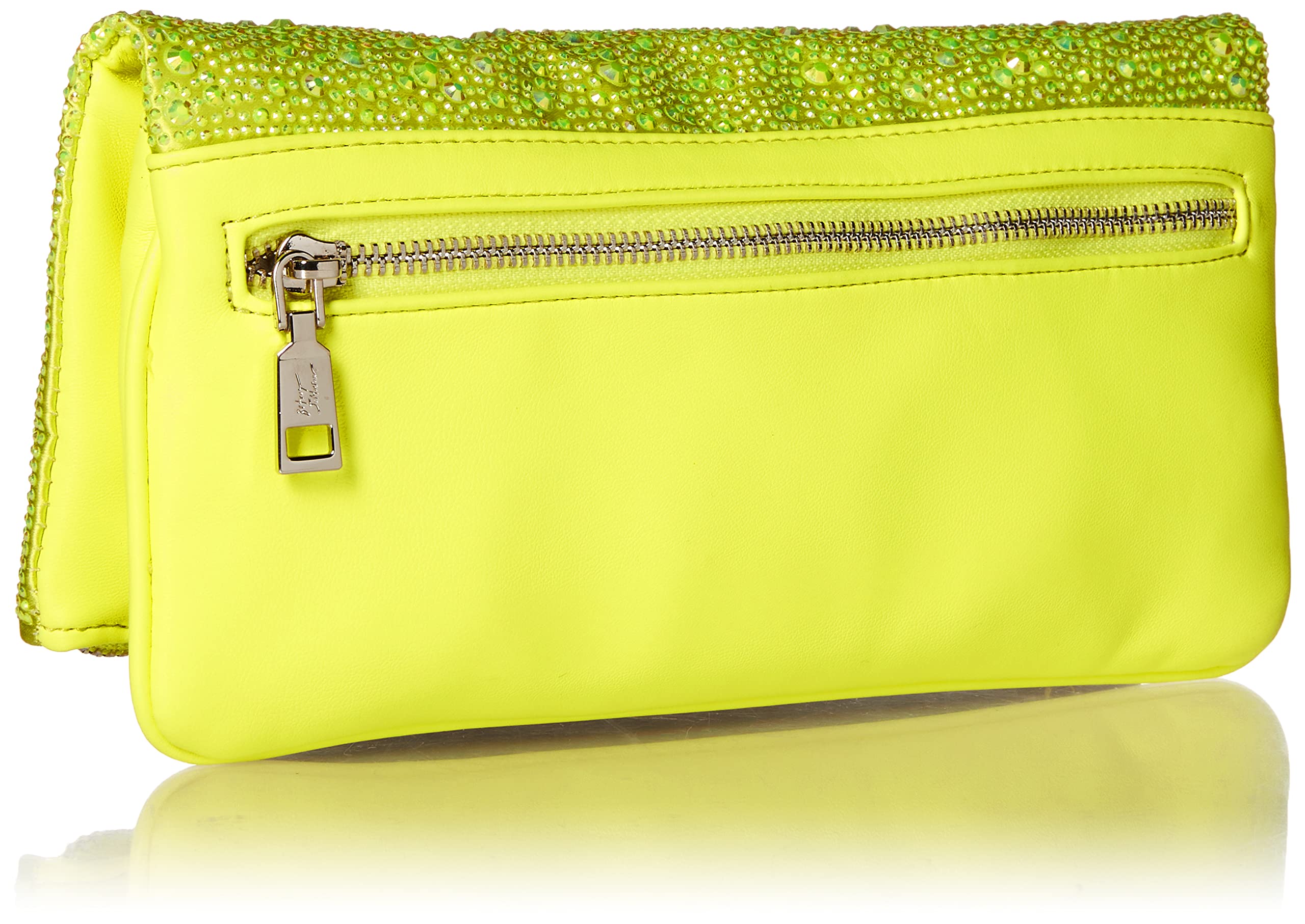 Betsey Johnson Rhinestone Flap Clutch Crossbody, Citron