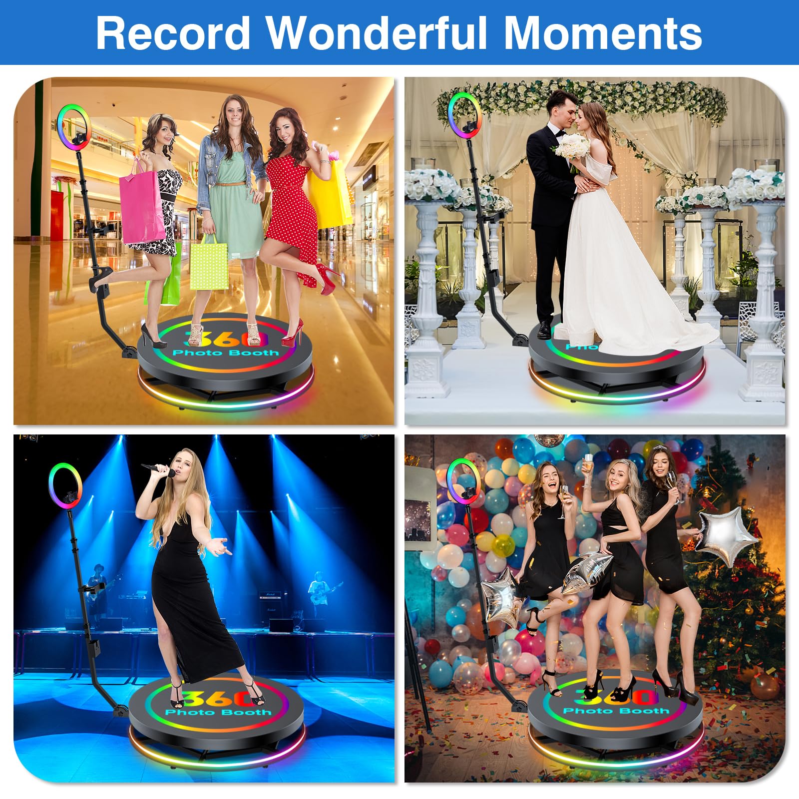 Ceiveilas 360 Photo Booth Machine for Parties, Video Studio RGB Ring Light, 31.5 in PRO for 2-3 People with Flight Case, Metal Booth, Logo Customized1
