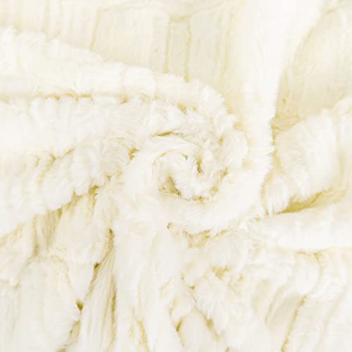 Home Soft Things Ivory Saga Double Sided Faux Fur Throw, 50" x 60", Comforable Soft Cozy Throw Blanket for Chair Bedroom Living Room Sofa Couch Bed Outdoor Travel
