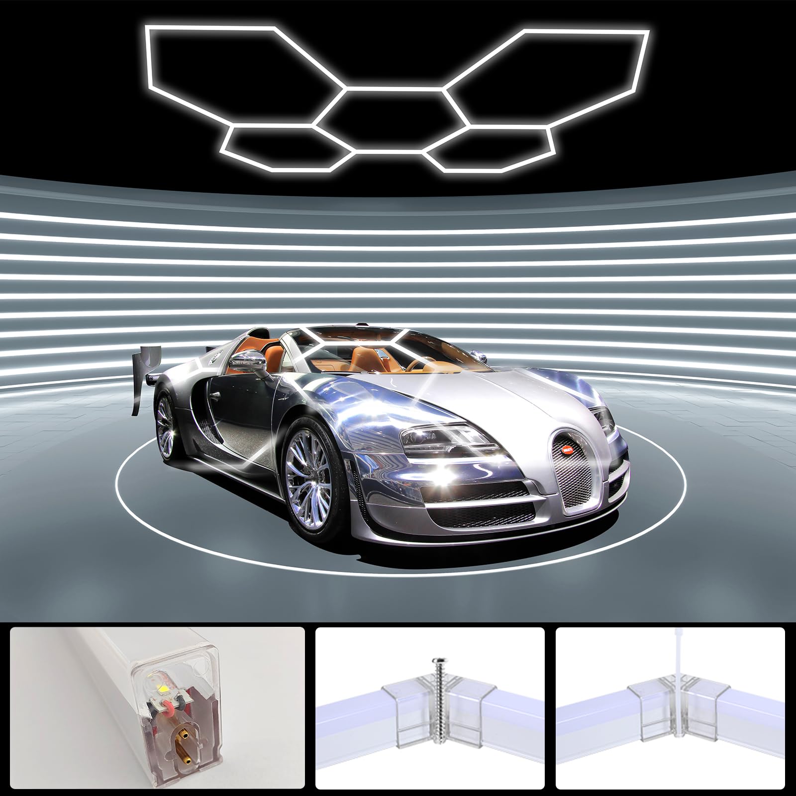 Hexagon Led Garage Lights, 25 Pack Ultrabright Led Garage Light Car Detailing Ceiling Light, 216W 6500K Hexagon Honeycomb Shop Lights for Warehouse Workshop Gym Basement Office etc.