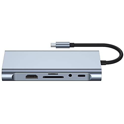 ERYUE Type-C 11-in-1 Hub Aluminum Alloy Shell with USB2.0 USB3.0 HD VGA PD RJ45 Ports SD TF Card Slots 3.5mm o Interface
