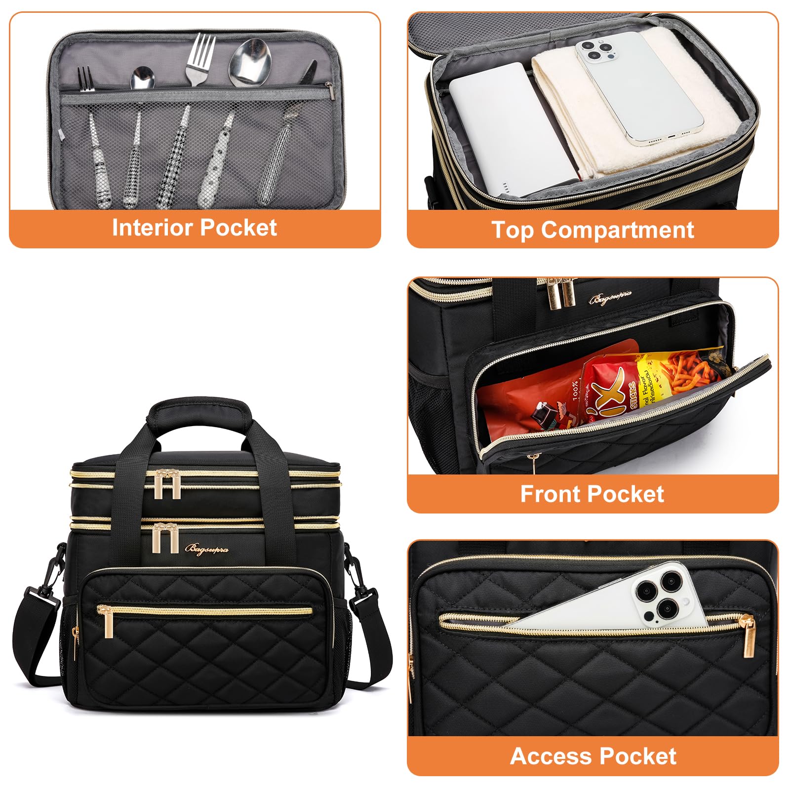 Expandable Insulated Lunch Bag Women,Girls Extra Large Lunch Box Leakproof Lunch Tote Reusable Cooler Bag for Adult Work Picnic Hiking Beach