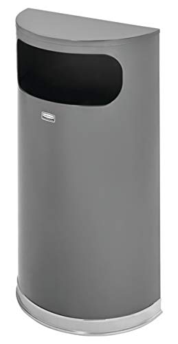 Rubbermaid Commercial Products Half-Round Steel Trash Can, 9-Gallons, Anthracite, Side Opening Indoor/Outdoor Garbage Can for Lobby/Office/School/Restaurant