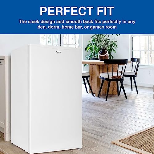 Koolatron Compact Fridge w/Freezer, 3.2 cu ft (91L), White, Space-Saving Flat Back Design, Reversible Door, Full-Width Freezer, Snacks, Beverages, Beer, Den, Dorm, Office, Rec Room, Home Bar