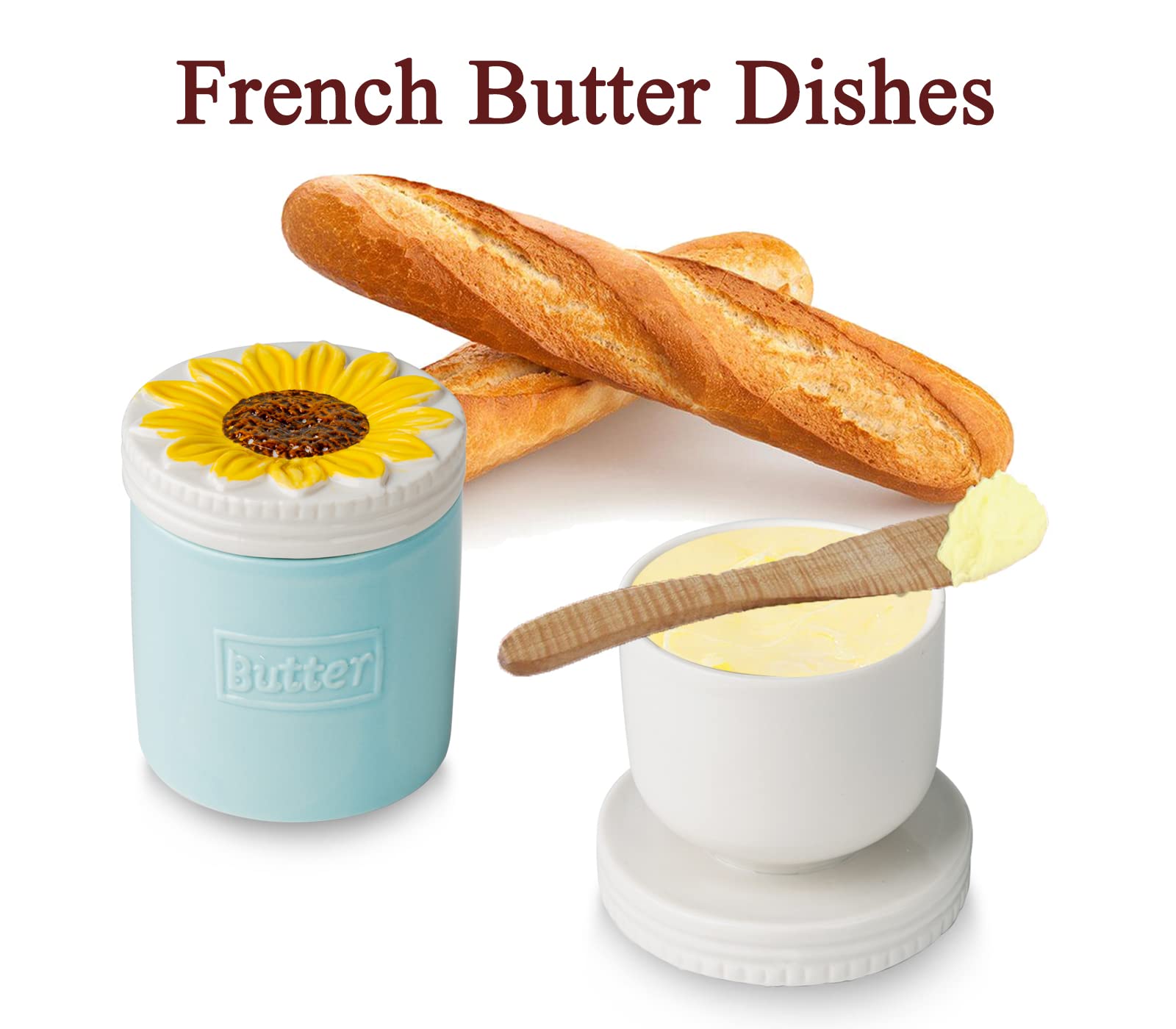 Butter Crock Butter Keeper French Butter Crock Sunflower Blue Butter Saver Blue Butter Keeper Crock With Water Line