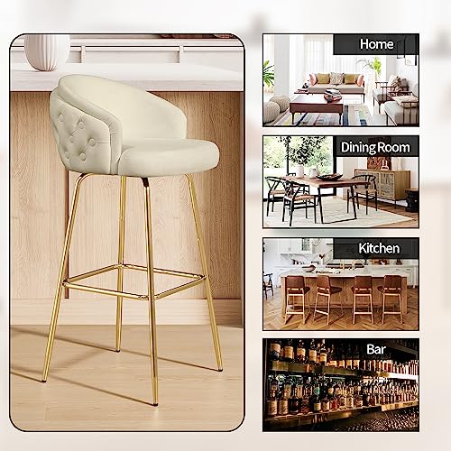 Volans Counter Height Bar Stools Set of 2, 360° Swivel Modern Velvet Bar Stools for Kitchen Island, Kitchen Chairs with High Performance Fabric Sponge(White)