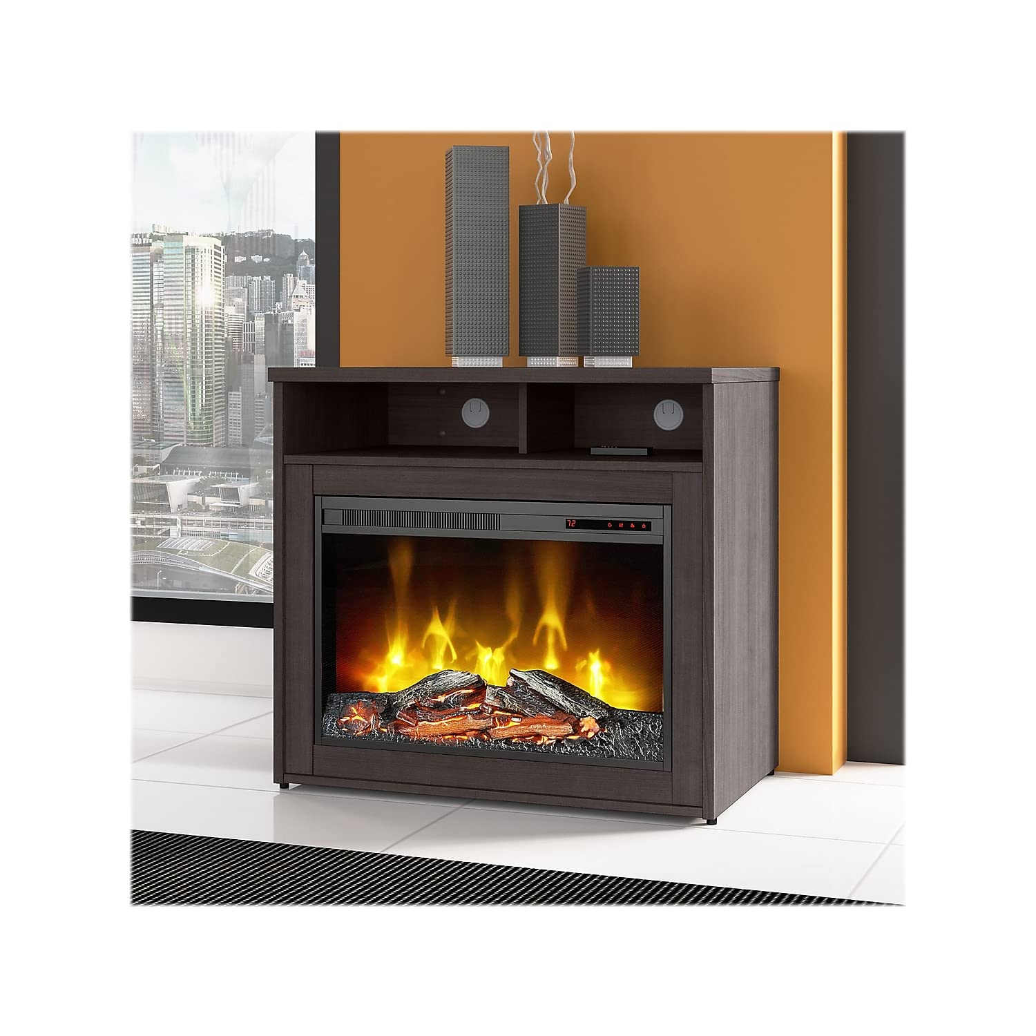 Bush Business Furniture Studio C Floor Standing Electric Indoor Fireplace with Shelf, 32-inch W, Storm Gray (SCS132SGFRK)