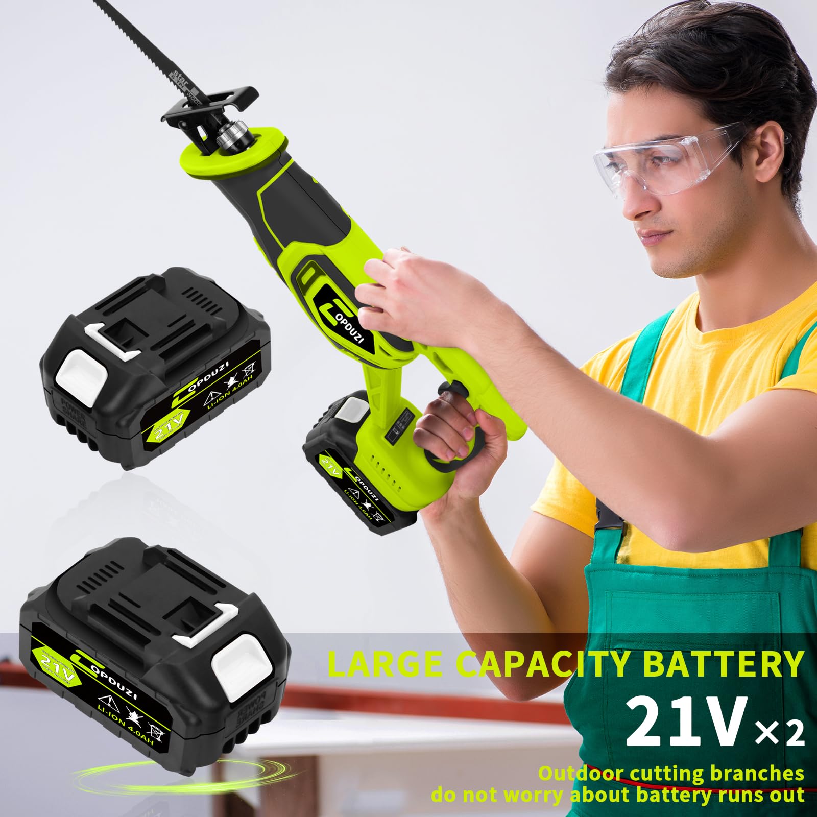 COPDUZI Cordless Reciprocating Saw,Brushless Cordless Saws With 21V 4.0Ah Battery Powered Electric, 0-3500SPM Variable Speed,12 Saw Blades Kit for Wood/Metal/PVC Cutting Included