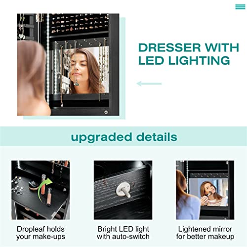 CZDYUF Jewelry Cabinet LED Lights Closet Wall Mounted With Makeup Rack Bedroom Furniture ( Color : D , Size : 14.5"x5"x47" )
