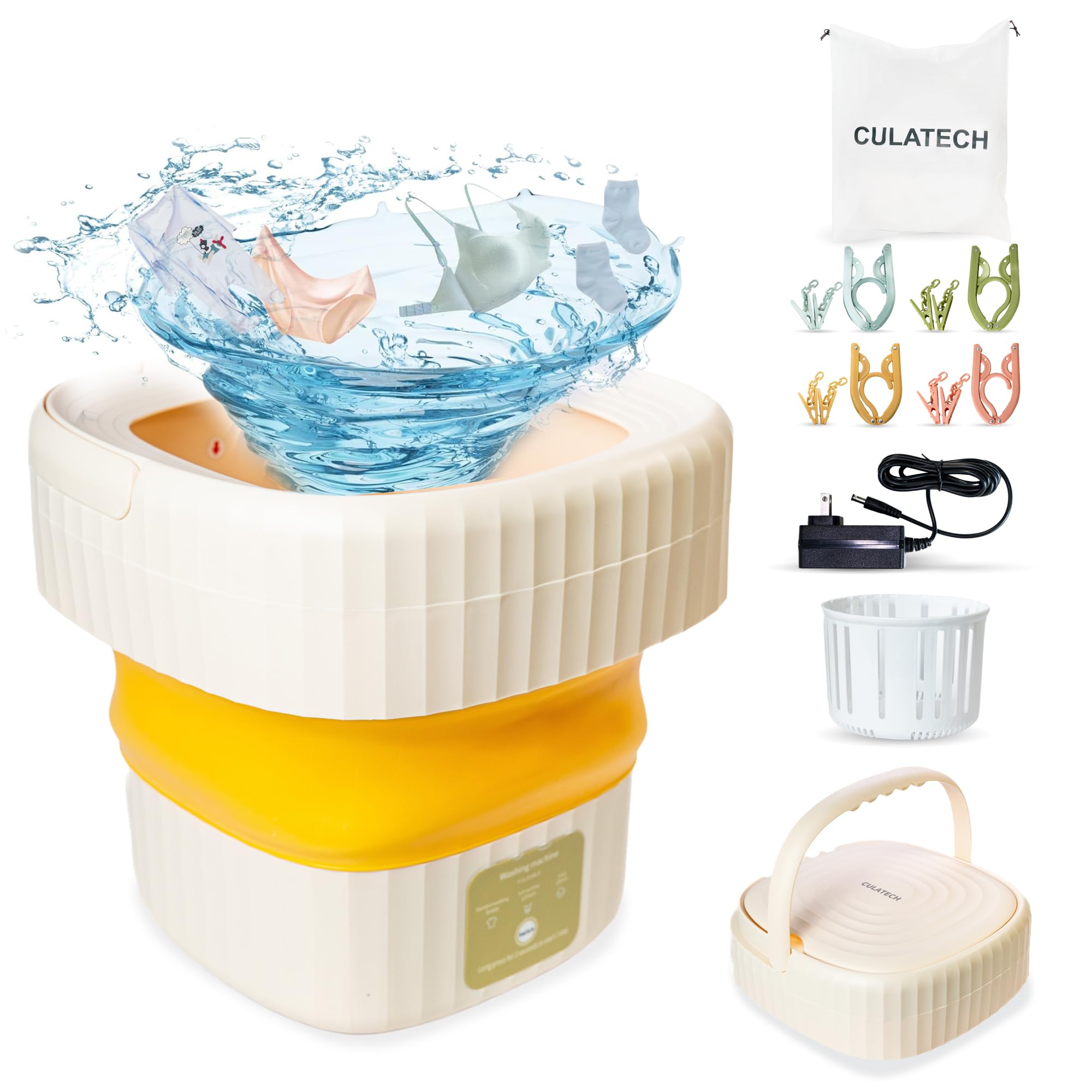 CULATECH Portable Clothes Washing Machines, Foldable Small Washer, Mini Washer with 3 Modes Deep Cleaning for Baby Clothes, Underwear or Small Items, Apartment, Dorm, Camping, RV Travel Laundry