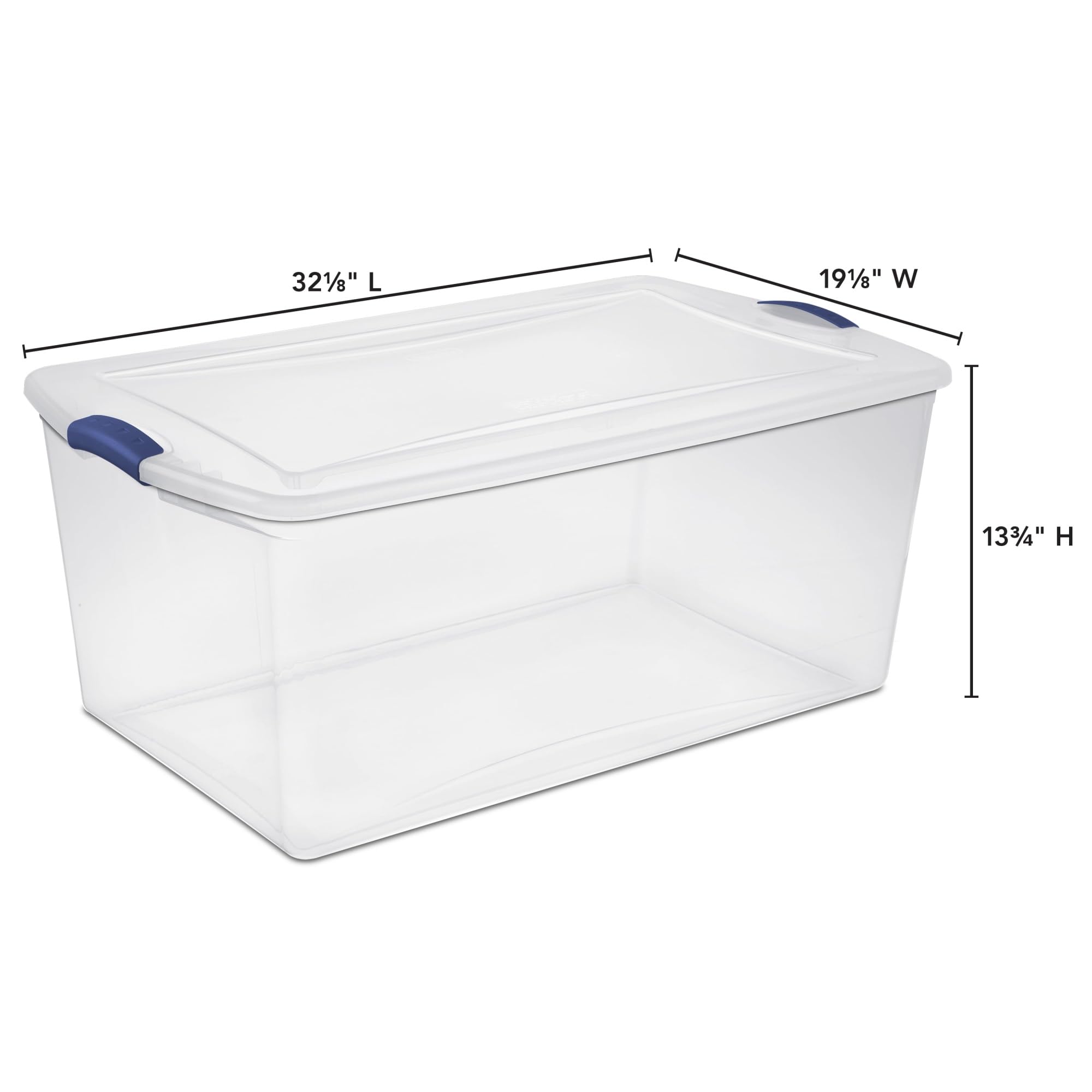 MevUs 105 Qt. Clear Plastic Latching Box, Blue Latches with Clear Lid Storage Box Home Organization and Storage Containers Organizer