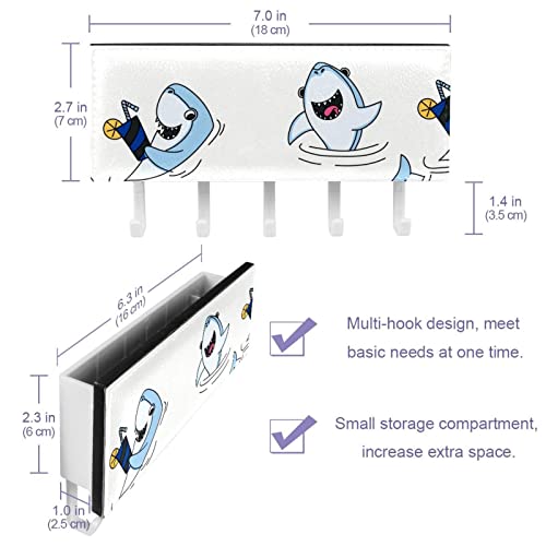 Cute Swim Ring Shark Rack Organizer with 5 Hooks Wall Bathroom Kitchen Shelf Rack Multifunctional Storage Shelf