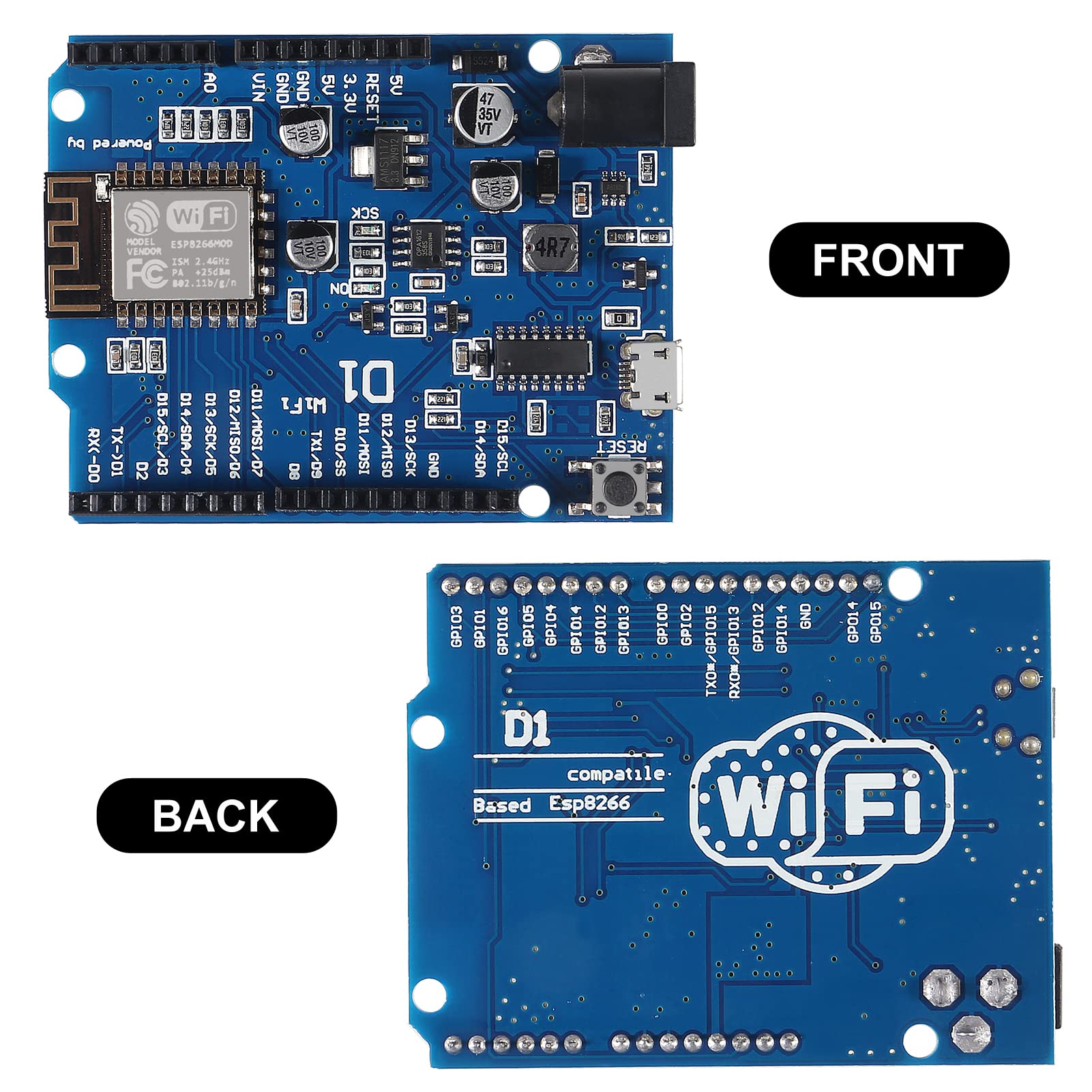 DWEII 3PCS D1 NodeMCU WiFi ESP8266 ESP-12F CH340 Micro USB Serial Chip IoT Development Board ESP8266 3.3V PCB Antenna WLAN I2C IIC SPI Compatible with Arduino IDE