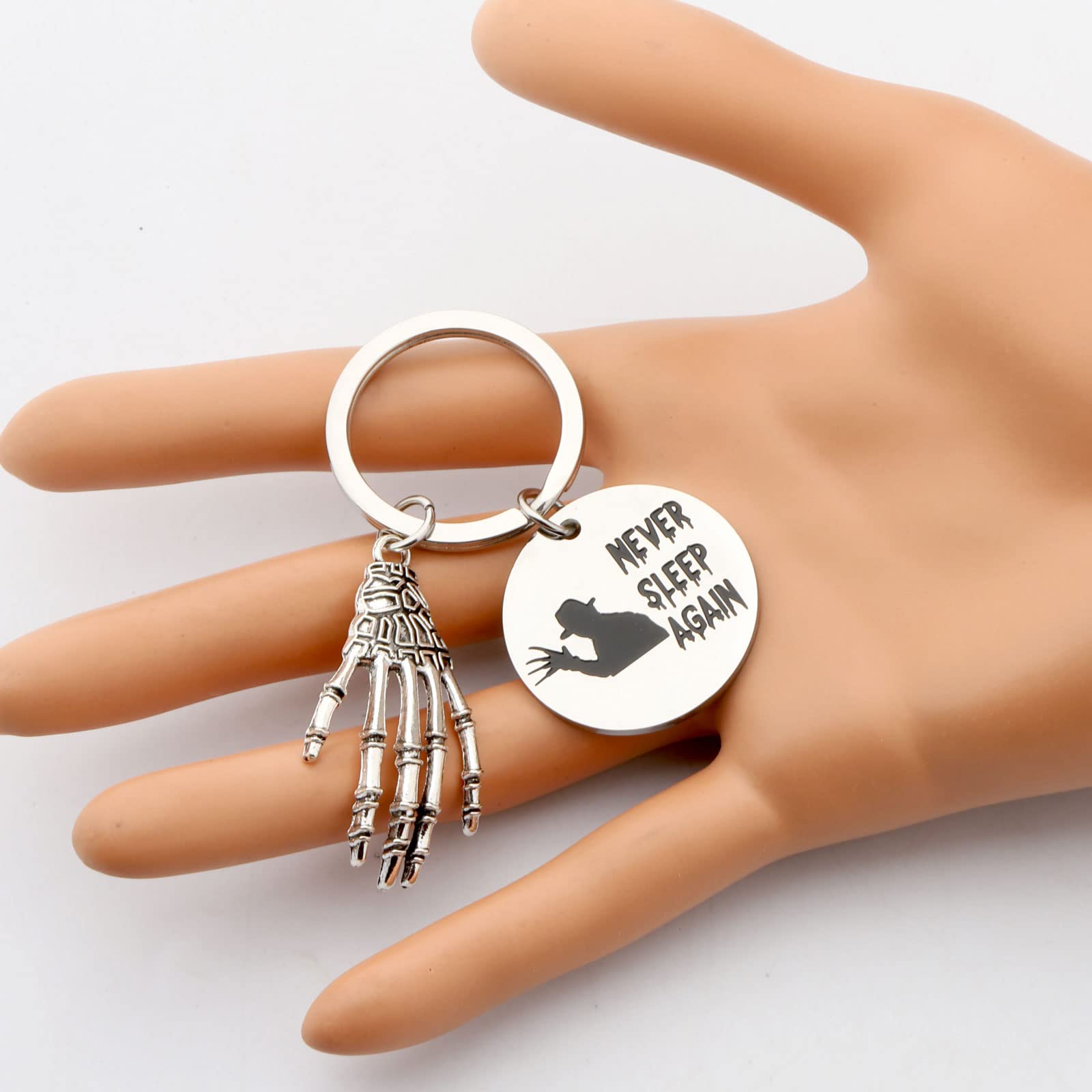 BLEOUK A Nightmare Street Inspired Gift freddy krueg Keychain Horror Movie Fans Gift (Never sleep again)