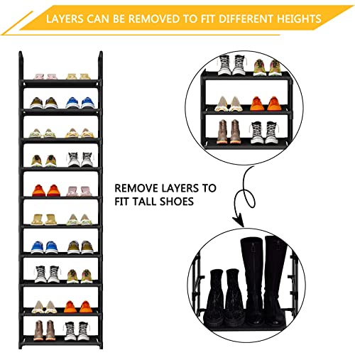 LINZINAR Shoe Rack Organizer 10 Tier Space Saving Shoe Shelf Storage Sturdy Metal Shoe Tower for Closet Entryway Bedroom, Black